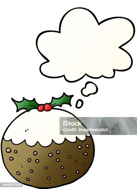부드러운 그라데이션 스타일의 생각 거품이 있는 만화 크리스마스 푸딩 귀여운에 대한 스톡 벡터 아트 및 기타 이미지 귀여운 그늘 그라데이션 Istock