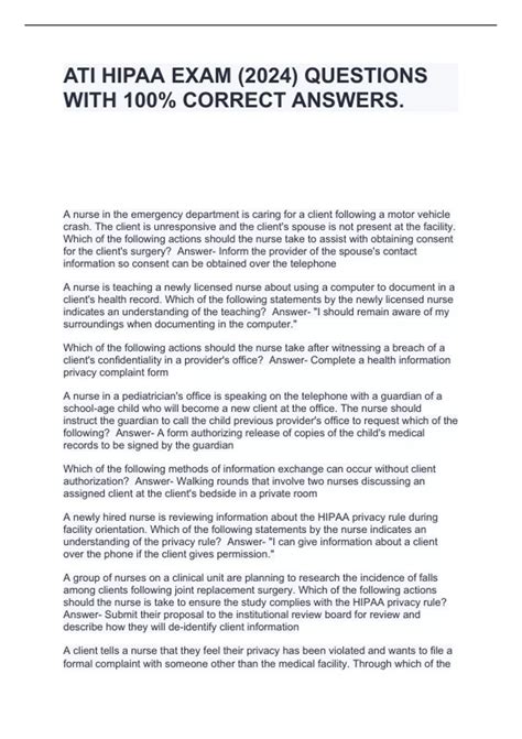 Ati Hipaa Exam 2024 Questions With 100 Correct Answers Ati Hipaa Stuvia Us