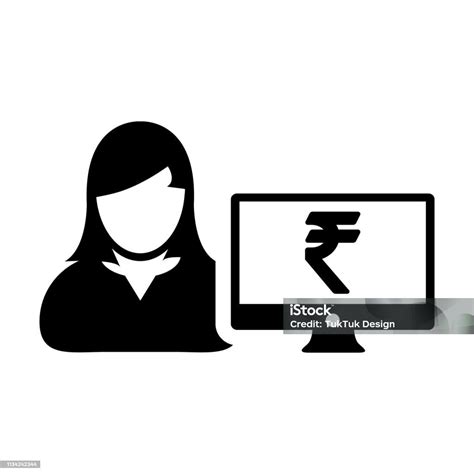 컴퓨터 모니터 화면과 루피와 사용자 아이콘 벡터 여성 사람 아바타 문자 모양 픽토그램 기호에 플랫 색상으로 로그인 검은색에 대한