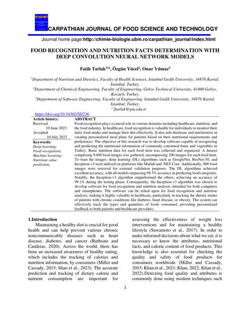 Pdf Food Recognition And Nutrition Facts Determination With Deep Convolution Neural Network Models