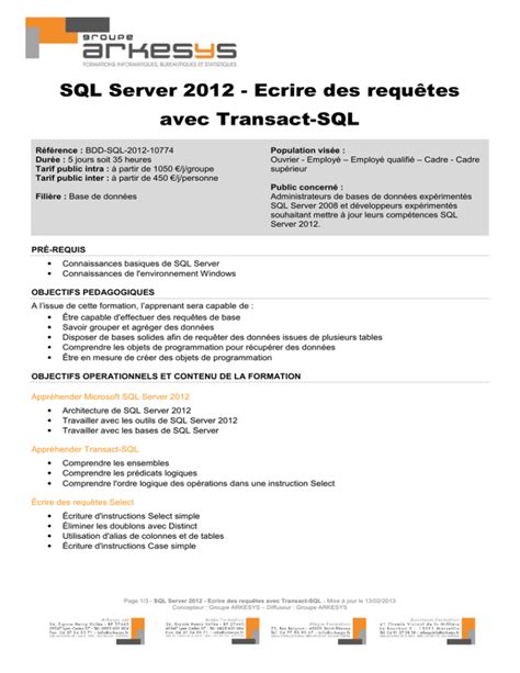 sql server 2012 ecrire des requêtes avec