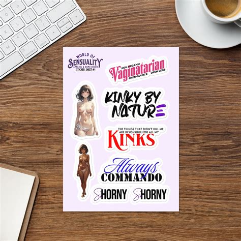 Mature NSFW Kinky Sticker Sheet 6 Text Stickers And 2 Naked Anime Models Cute Kinky Sexy