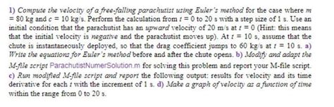solved 1 compute the velocity of a free falling parachutist