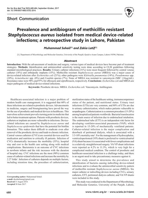 Pdf Prevalence And Antibiogram Of Methicillin Resistant Staphylococcus Aureus Isolated From