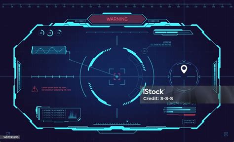 Hud 헬멧보기 미래 안경 또는 우주선 조종석 가상 기술 디지털 인터페이스 뷰파인더 스캐너 프레임 레이스 자동 탐색 게임 Ui 벡터 일러스트레이션의 Vr 대시보드