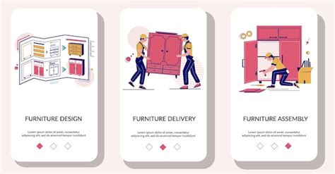 Premium Vector Furniture Design Delivery And Assembly Mobile App Onboarding Screens Menu