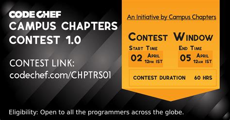 Invitation To Campus Chapters Contest 10 Announcement Codechef Discuss
