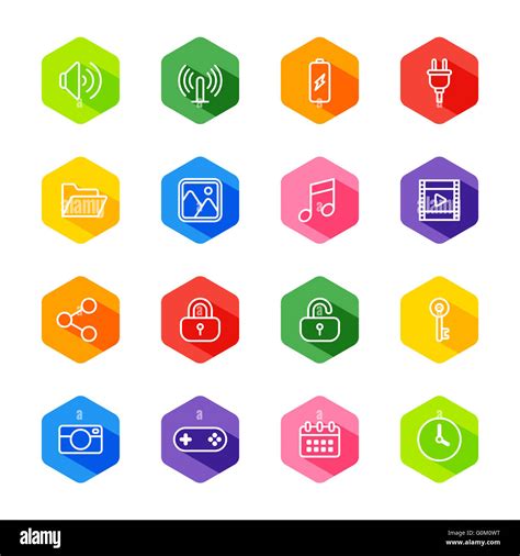 JPEG Line Web Icon Set On Colorful Hexagon With Shadow For Web UI Infographic And Mobile