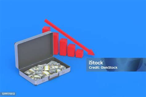 아래로 화살표와 그래프 근처 돈의 전체 가방 투자자의 손실을 예측합니다 회사의 실적 분석 실적 손실 보고서 재무 지표하락 공간을 복사합니다 3d 렌더 3차원 형태에 대한