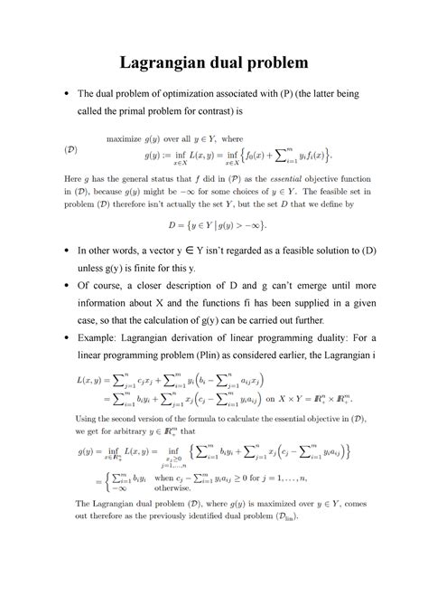 Lagrangian Dual Problem Of Course A Closer Description Of D And G Cant Emerge Until More