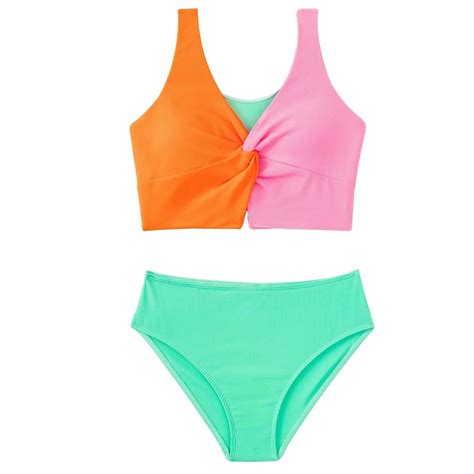 Drses ‌girls Color Block Ribbed Tankini Set 2 Piece Swimsuits For