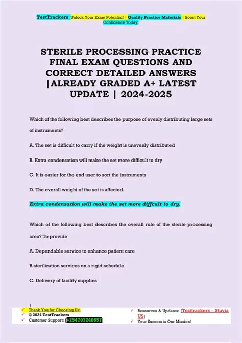 Sterile Processing Practice Final Exam Questions And Correct Detailed Answers Alreadsterile