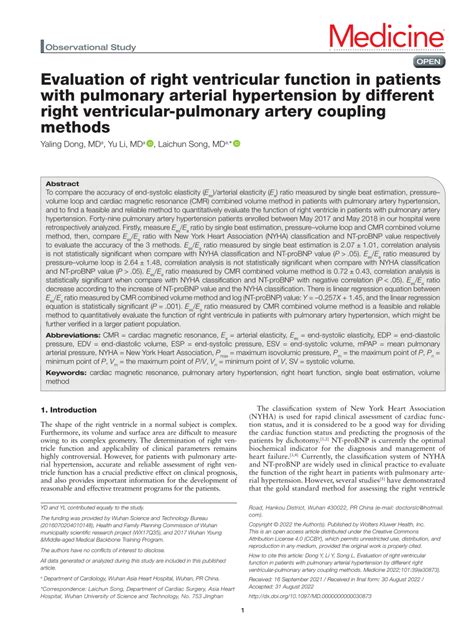 Pdf Evaluation Of Right Ventricular Function In Patients With