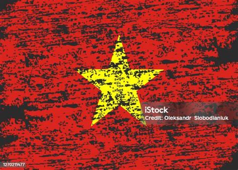 베트남 국기 브러시는 베트남 국기를 그린 그런지 효과와 수채화가 있는 손으로 그린 스타일 일러스트레이션 그런지 질감의 베트남 국기 벡터 그림입니다 0명에 대한 스톡 벡터