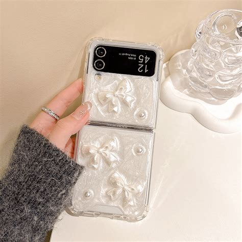 크림키트 당일발송🚀갤럭시 Z플립6 케이스 펄 입체 리본 진주케이스 Z플립5 4 3 지플립