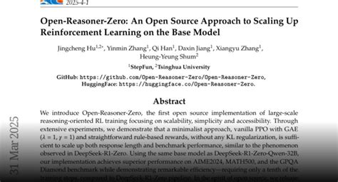 Paper Page Open Reasoner Zero An Open Source Approach To Scaling Up… David Intersimone