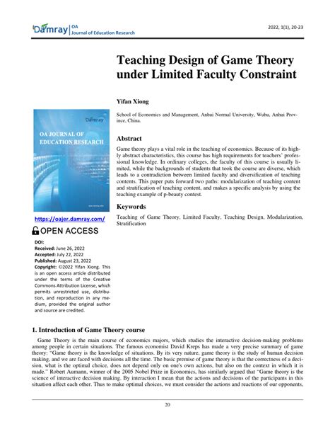 Pdf Teaching Design Of Game Theory Under Limited Faculty Constraint