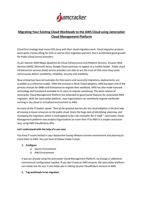 Ppt Migrating Your Existing Cloud Workloads To The Aws Cloud Using Jamcracker Cloud Management