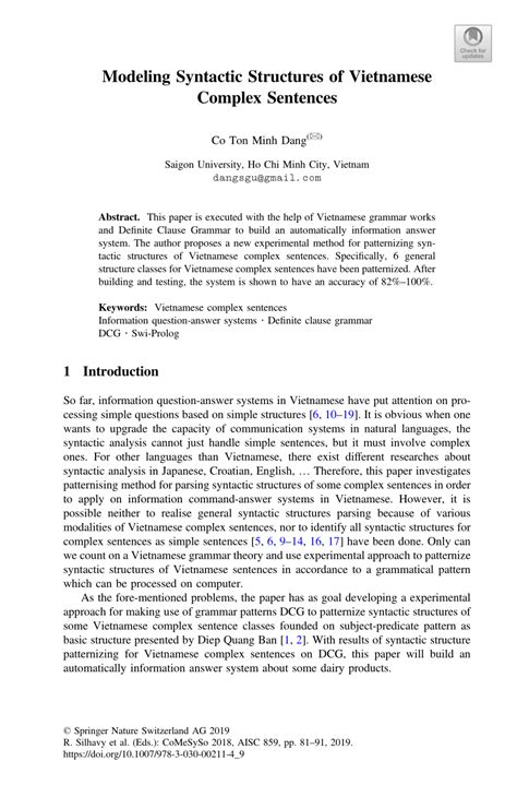 Pdf Modeling Syntactic Structures Of Vietnamese Complex Sentences