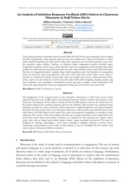 PDF An Analysis Of Initiation Response Feedback IRF Pattern In Classroom Discourse At Half