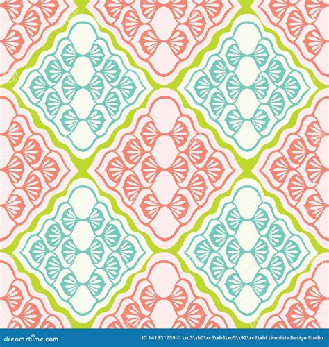 Pretty Geometric Diamond Damask Pattern Seamless Repeating Hand Drawn Mosaic Vector