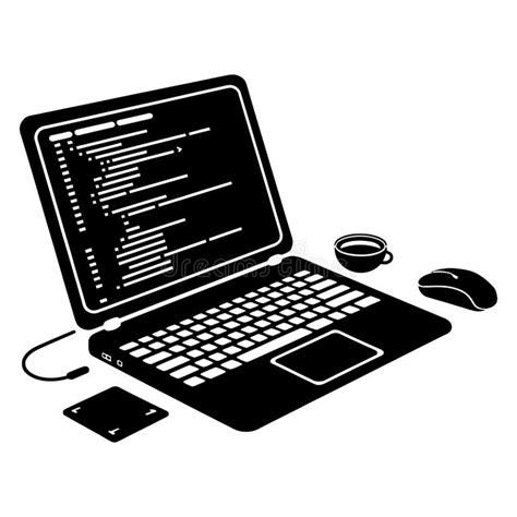Laptop With Coding Screen Silhouette Stock Illustration Illustration
