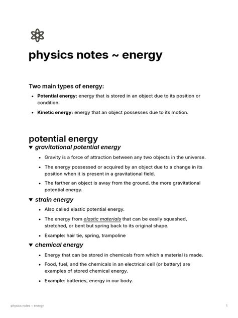 Physics Notes Energy Pdf Potential Energy Force