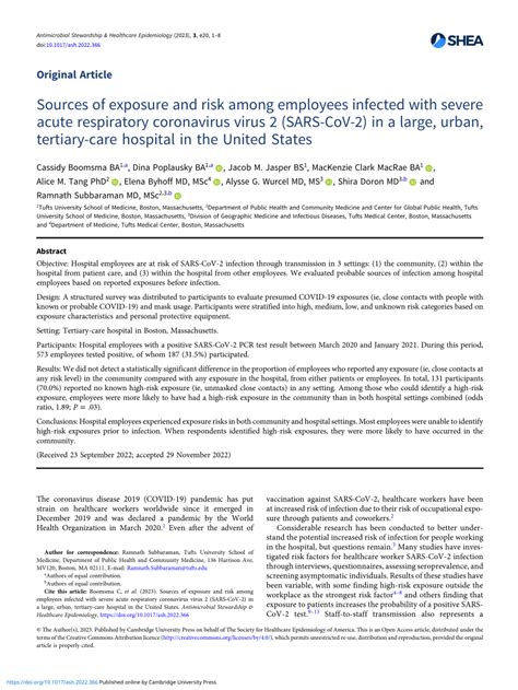 Pdf Sources Of Exposure And Risk Among Employees Infected With Severe Acute Respiratory