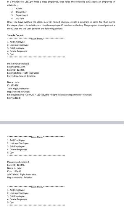 Solved In A Python File L8q1py Write A Class Employee That