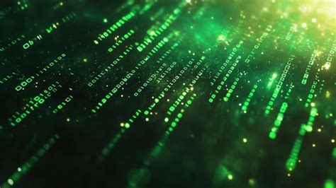 Digital Green Background With Binary Code And Glowing Particles Premium Ai Generated Image