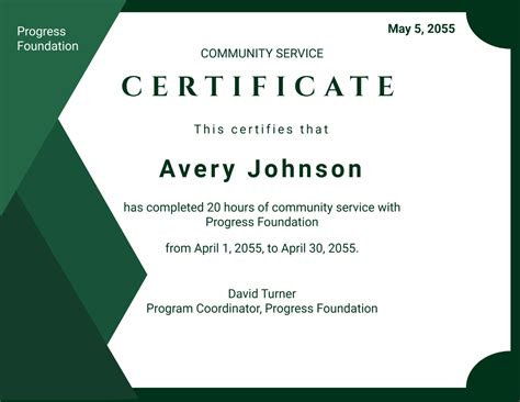 Free Sample Community Service Certificate Template To Edit Online