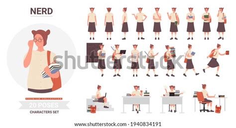 Nerd Pose Vector Illustration Set Cartoon Stock Vector Royalty Free Shutterstock