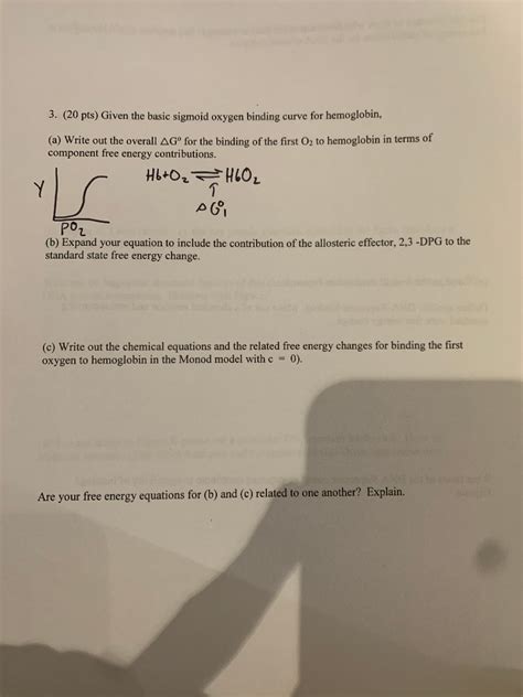 solved 3 20 pts given the basic sigmoid oxygen binding