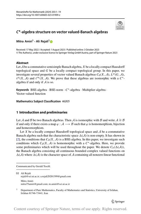 C ∗ Algebra Structure On Vector Valued Banach Algebras Request Pdf