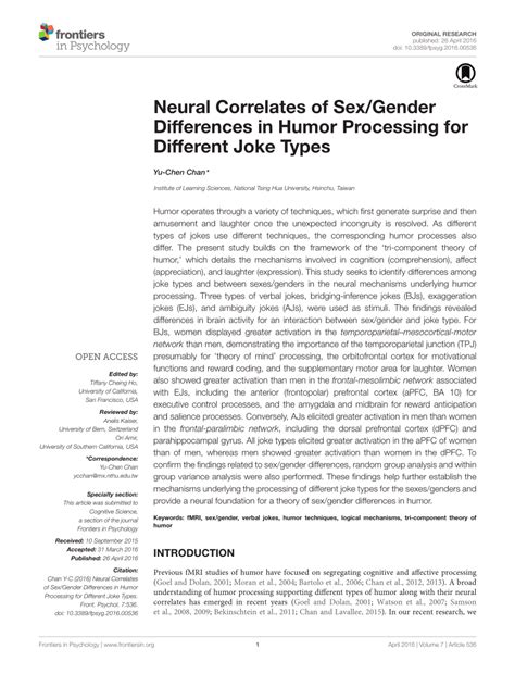 Pdf Neural Correlates Of Sexgender Differences In Humor Processing For Different Joke Types