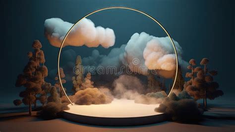 Interior With Circular Architecture Form In 3d Style Abstract Room