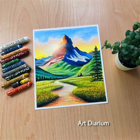 Easy Landscape Using Oil Pastels Landscape Drawing For