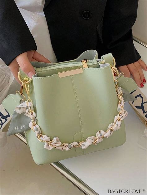 Bagforlove Compact Stitched Bucket Bag With Twilly Scarf Accent