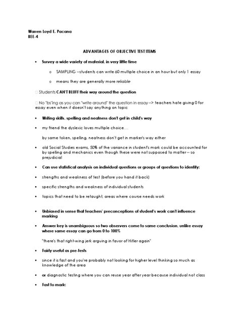 Advantages Of Objective Test Items Pdf Multiple Choice Test Assessment