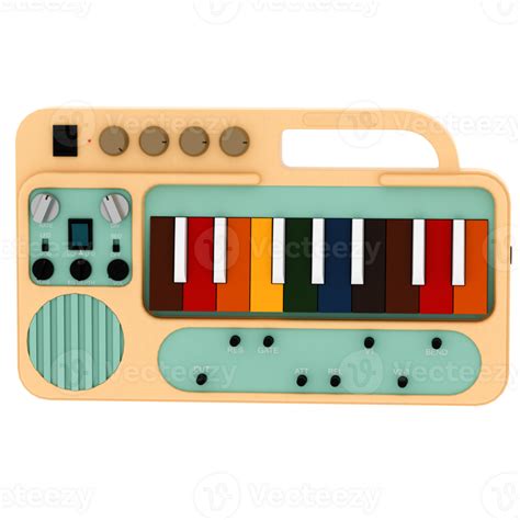 3d Render Synthesizer Keyboard Toy Music Instrument Retro Colorful