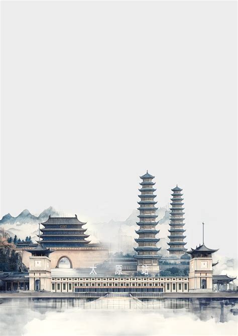 山西，太原，古建筑，现代建筑，传统与现代碰撞，手绘，线稿，双塔寺，迎泽大街，太原建筑，背景 花瓣网