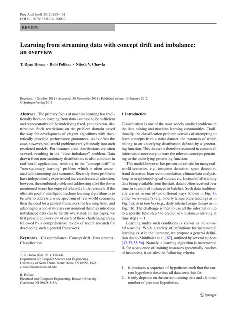 Pdf Learning From Streaming Data With Concept Drift And Imbalance An Overview