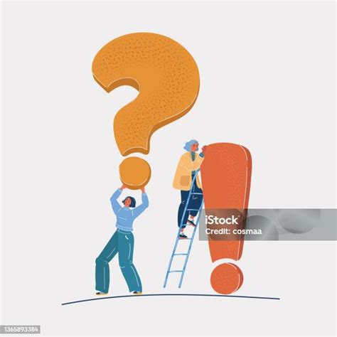 큰 거대한 질문과 느낌표 표지판과 두 개의 작은 여자의 벡터 그림 개념에 대한 스톡 벡터 아트 및 기타 이미지 개념 검색 결정 Istock