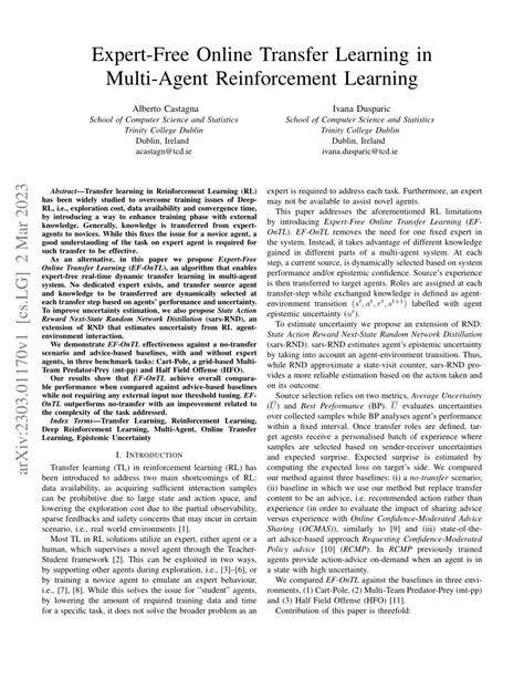 Pdf Expert Free Online Transfer Learning In Multi Agent Reinforcement Learning