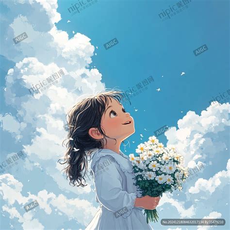 Ai创作图捧花蓝的女孩插画 女孩捧花微笑插画 雏菊少女插画 许愿女孩插画 治愈系儿插 雏菊板绘插画 小女孩儿插 梦幻儿童插画超治愈 治愈系插画插图 文艺梦境小女孩手绘 治愈系唯美插画 治愈系