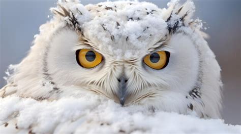Premium Photo A Close Up Of An Owl With Snow On Its Head