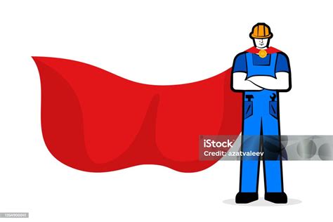 건설 노동자 슈퍼 히어로 헬멧과 망토슈퍼 영웅 빌더 행복한 노동 또는 노동일 배너에 대한 벡터 격리 일러스트레이션 건설 산업에 대한 스톡 벡터 아트 및 기타 이미지 Istock