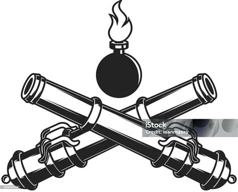 조각 스타일로 고대 대포의 그림 엠블럼 기호 포스터 카드 배너를 위한 디자인 요소 벡터 일러스트레이션 대포에 대한 스톡 벡터