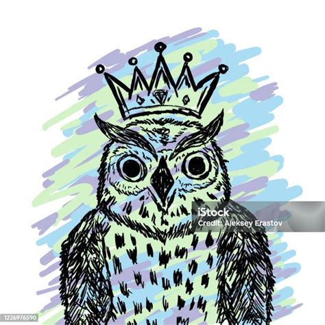 손으로 그린 추상적 인 배경에 크라운올빼미 스케치 낙서 청소년 벡터 그림입니다 올빼미류에 대한 스톡 벡터 아트 및 기타 이미지 올빼미류 스케치 왕관 Istock