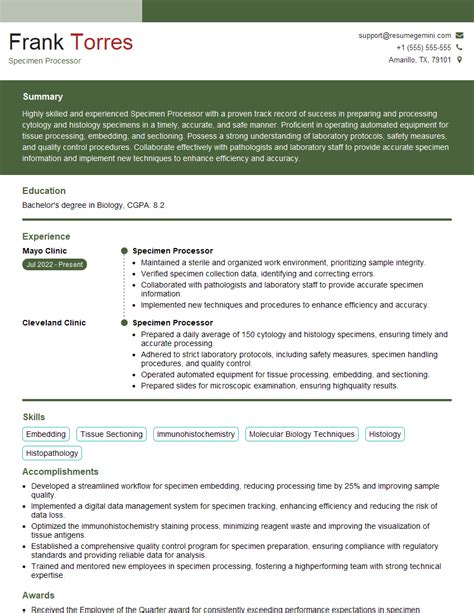 Top 10 Questions For Specimen Processor Interview Resumegemini Online Resume Builder
